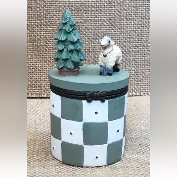 Accents | Lamb Pine Tree Checkered Trinket Box Heather Ruybal Christmas ...
